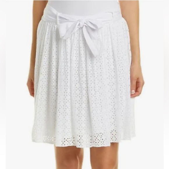 Three Dots | Skirts | Three Dots White Eyelet Aline Pleated Skirt With ...